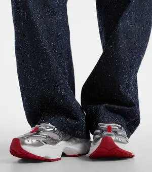 CHRISTIAN LOUBOUTIN So Flo Leather-trimmed Sneakers - Silver
