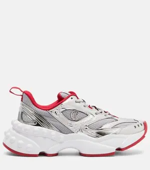 CHRISTIAN LOUBOUTIN So Flo Leather-trimmed Sneakers - Silver