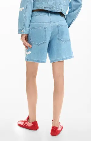 Desigual Appliqué High-waist Denim Shorts