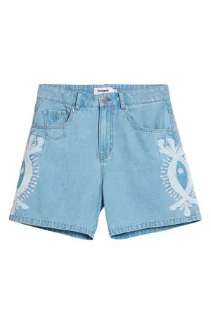 Desigual Appliqué High-waist Denim Shorts