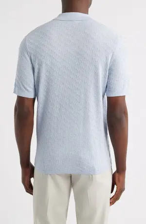 Robert Barakett Skelling Textured Polo Sweater - Pale Blue