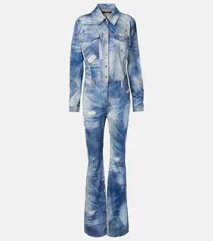 Roberto Cavalli Printed Trompe L’oeil Denim Jumpsuit - Blue