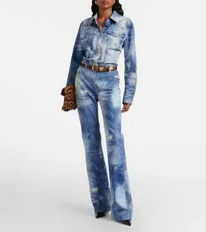 Roberto Cavalli Printed Trompe L’oeil Denim Jumpsuit