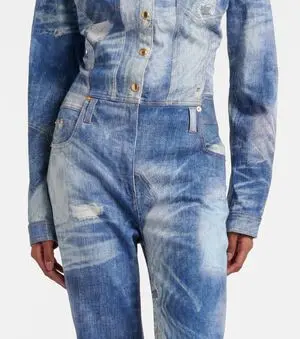 Roberto Cavalli Printed Trompe L’oeil Denim Jumpsuit