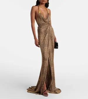 Roberto Cavalli Embellished Open-back Gown