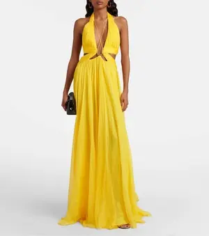 Roberto Cavalli Cutout Silk Chiffon Gown