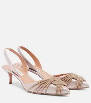 AQUAZZURA Gatsby 50 Embellished Slingback Pumps - Pink