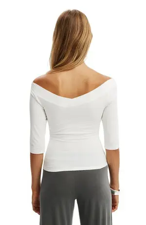 COTTON ON Off Shoulder V-neck 3/4 Sleeve Tee - White