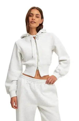 Cotton:on Active Fleece Contour Zip Through - Light Grey Marle