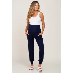 PINKBLUSH Maternity Band Jogger Pants - Navy Blue