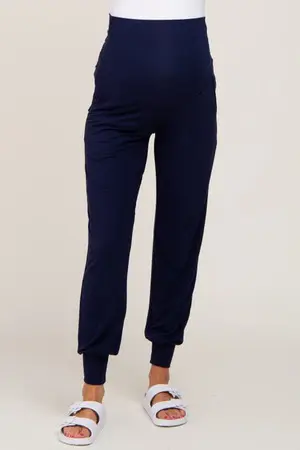 PINKBLUSH Maternity Band Jogger Pants - Navy Blue
