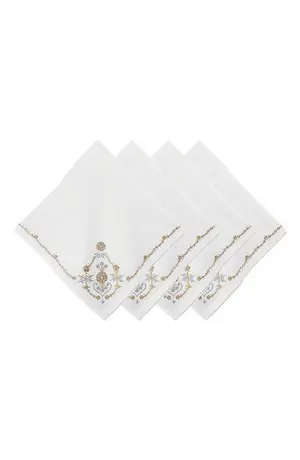JULISKA Heidi Set Of 4 Embroidered Cotton & Linen Napkins - Gold/silver