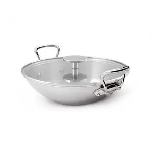 MAUVIEL M'cook Stainless Steel Wok With Glass Lid & Cast Handles - Silver