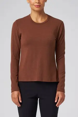 FRANNE GOLDE Structured Knit Long Sleeve Tee - Chestnut