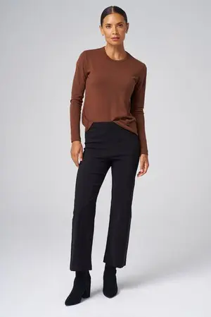 FRANNE GOLDE Structured Knit Long Sleeve Tee - Chestnut