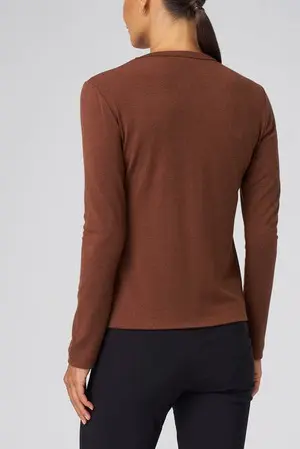 FRANNE GOLDE Structured Knit Long Sleeve Tee - Chestnut