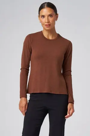 FRANNE GOLDE Structured Knit Long Sleeve Tee - Chestnut