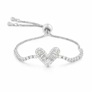 DONATELLO GIAN Adjustable Crystal Heart Bracelet - Silver