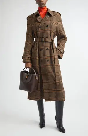 Women's Plaid Double-Breasted Trench Coats