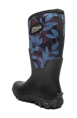 Bogs Classic Seamless Tall Rain Boots - Black/blue Leaves Multi