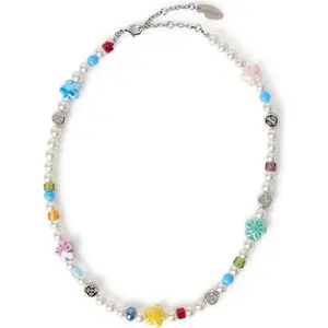 Off-White Arrow Pearl & Beads Necklace - Silver