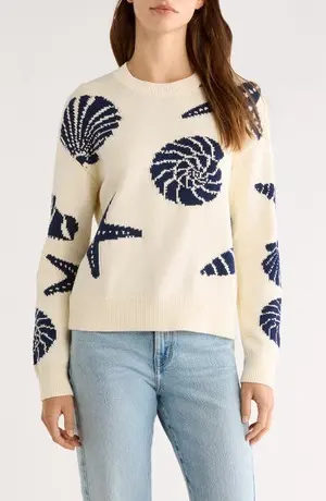 Rails Zoey Seashell Intarsia Cotton Sweater - Seashells