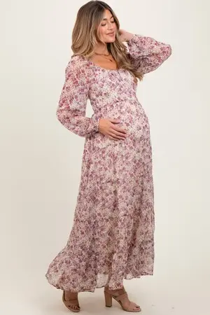 PINKBLUSH Floral Chiffon Maternity Maxi Dress