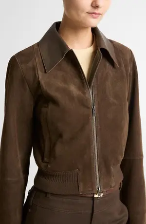 Vince Shrunken Suede Bomber Jacket - Willow