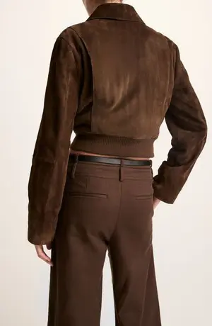 Vince Shrunken Suede Bomber Jacket - Willow