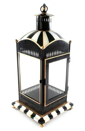 MACKENZIE-CHILDS Courtly Stripe Candle Lantern - Black/white