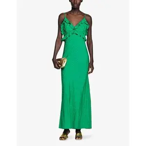 Sandro V-neck Jacquard-pattern Woven Maxi Dress