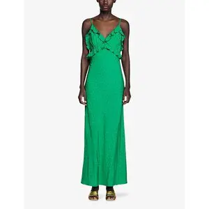 Sandro V-neck Jacquard-pattern Woven Maxi Dress