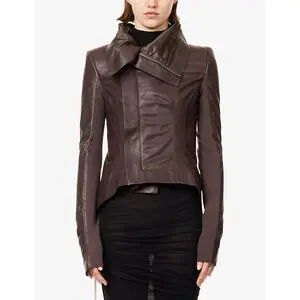 Rick Owens Naska Funnel-neck Leather Biker Jacket