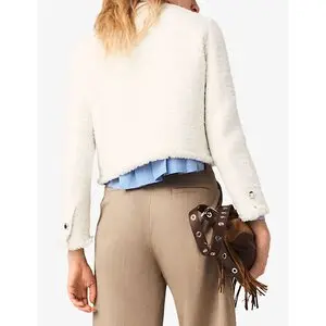 Maje Frayed-trim Cropped Tweed Jacket