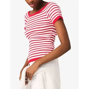 Maje Striped Boat-neck Cotton-blend Top