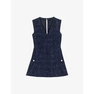 Maje Sequin-embellished Layered-effect Tweed Playsuit - Navy