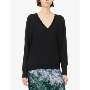 Dries Van Noten Relaxed V-neck Merino Wool Jumper - Black