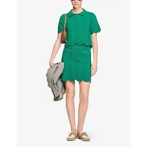 Sandro Knitted Mini Skirt With Scalloped Hem - Emeuraude Green