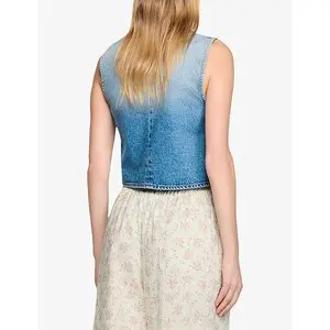Sandro Sleeveless Faded Denim Jacket