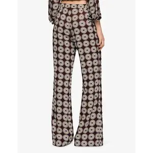 Sandro Floral-print Flared Trousers - Deep Blue / Ocher
