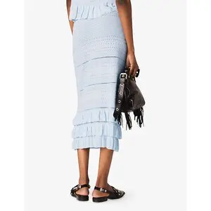 Maje Ruffled-hem Openwork Knitted Midi Skirt