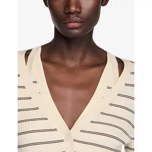 Sandro Striped Ribbed Knitted Cardigan