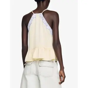 Sandro V-neck Ruffle-hem Woven Top