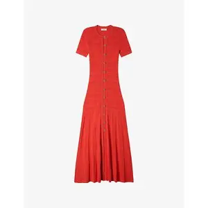 Sandro Short-sleeved Knitted Maxi Dress - Red