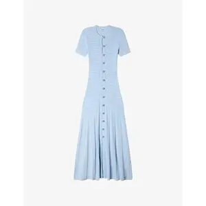 Sandro Short-sleeved Knitted Maxi Dress - Sky Blue