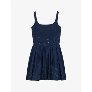 Maje Flared Sequin-embroidered Denim Dress