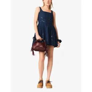 Maje Flared Sequin-embroidered Denim Dress