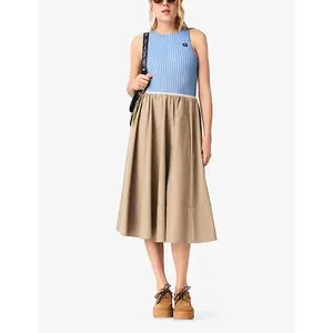 Maje Elasticated-waist Cotton Midi Skirt