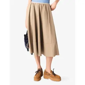 Maje Elasticated-waist Cotton Midi Skirt