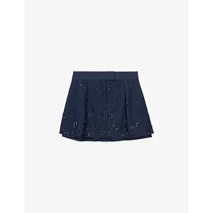 Maje Layered Sequin-embroidered Denim Shorts